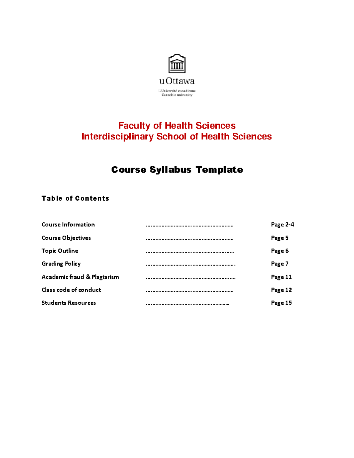 HSS1100 Syllabus Winter 2016 - Faculty of Health Sciences ...