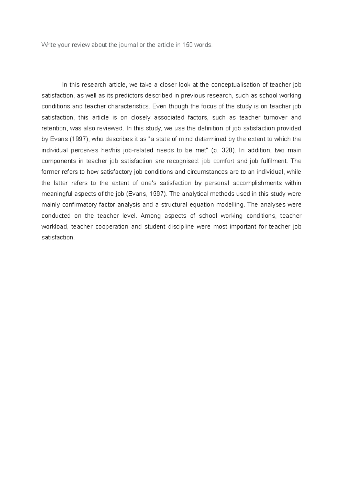 Review Of Article Teacher Job Satisfaction The Importance Of School review-of-article-teacher-job-satisfaction-the-importance-of-school