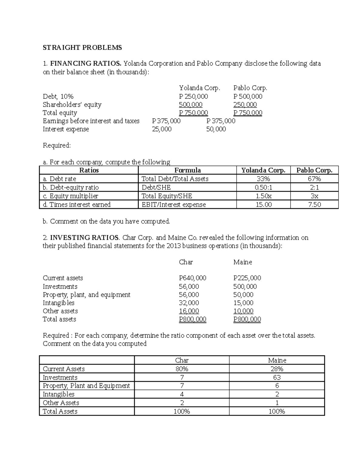 Doc - Informative - STRAIGHT PROBLEMS FINANCING RATIOS. Yolanda ...