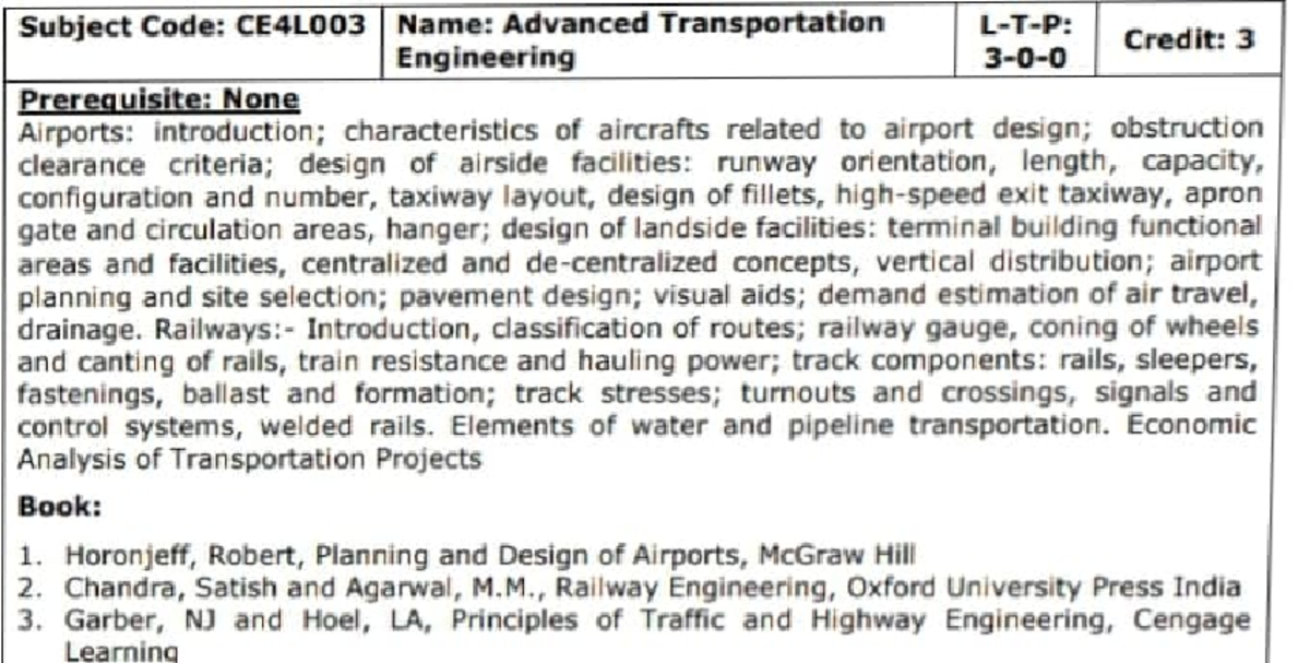 Elective 1 - Subject Code: CE4LO03 Name: Advanced Transportation ...