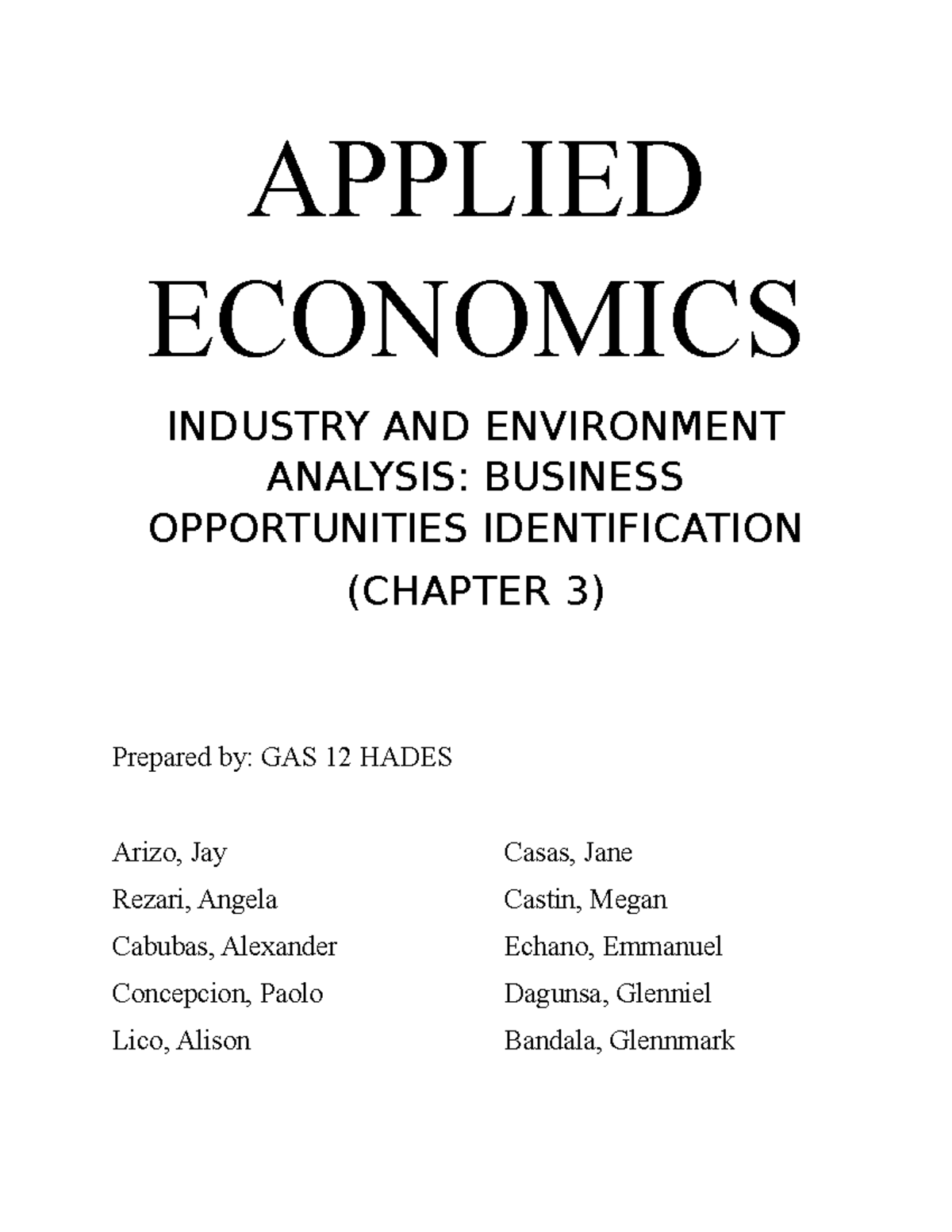 Chapter 3 Applied Economics - APPLIED ECONOMICS INDUSTRY AND ...