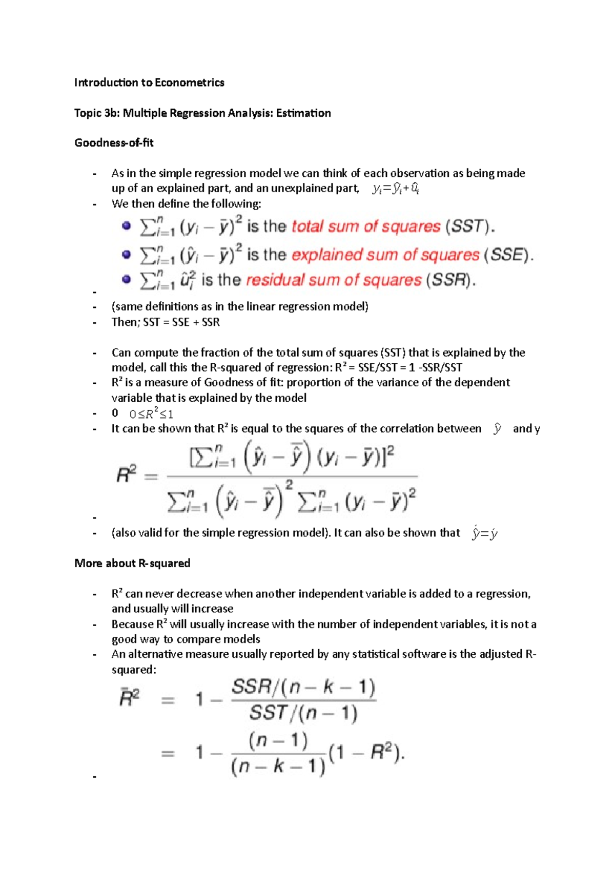 Topic 3b - Introducion to Econometrics Topic 3b: Muliple Regression Analysis: Esimaion - Studocu