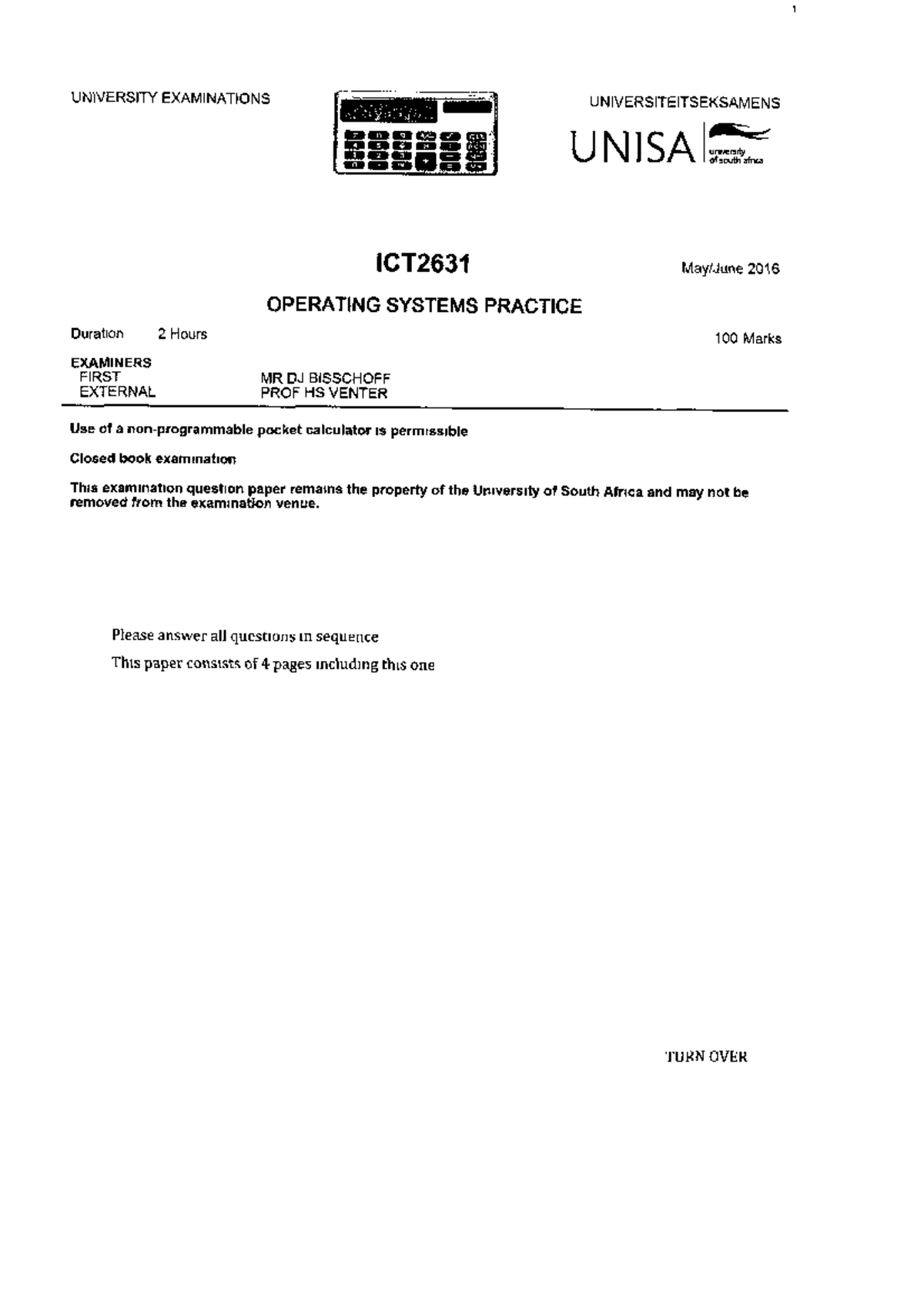 ICT2631 2016 6 E 1 - Question Paper - INFO2000 - Wits University - Studocu