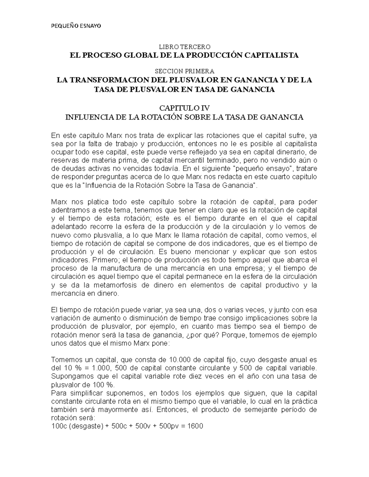 Capitulo IV, Tomo III - Resumen pequeño - El Capital - PEQUEÑO ESNAYO ...