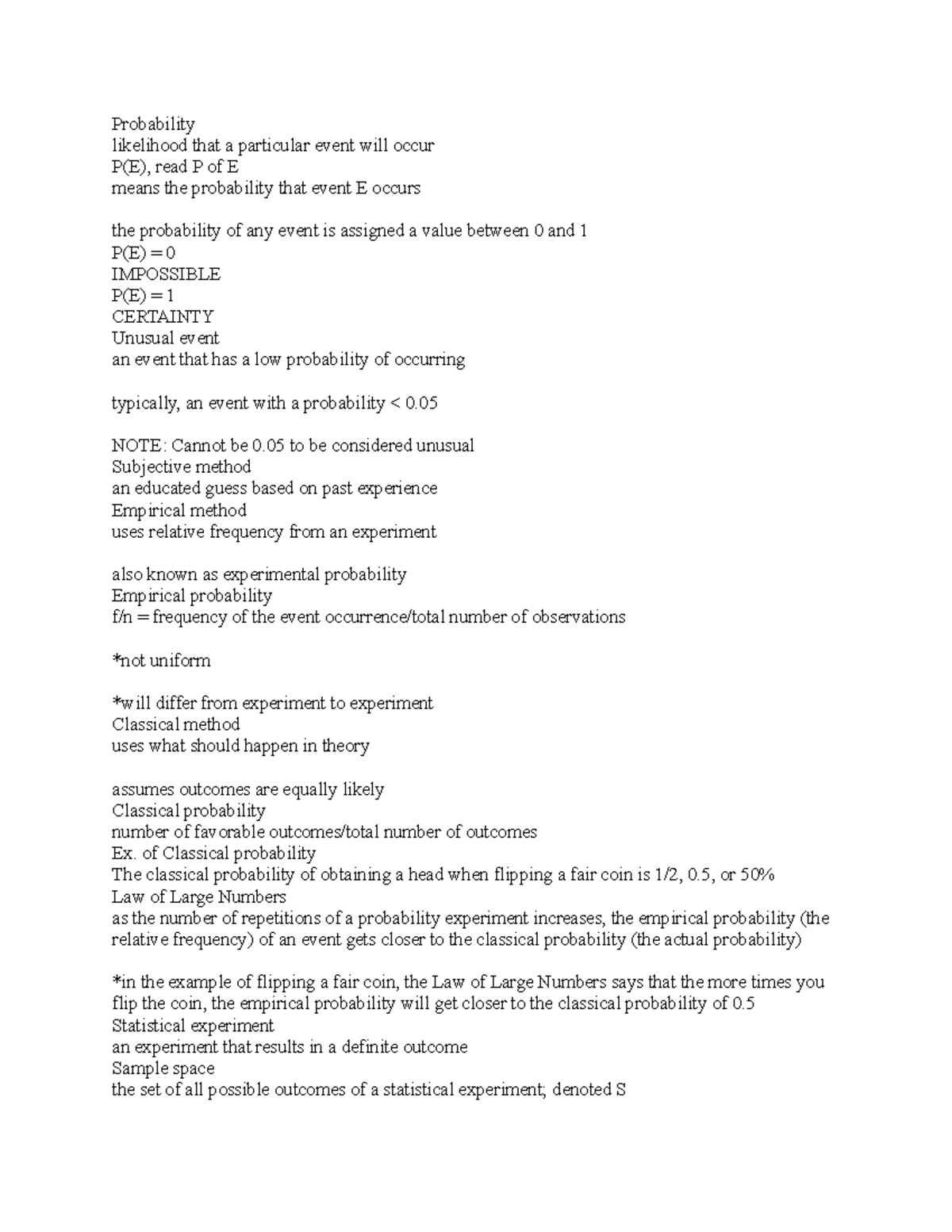 Es 2 - notes - Probability likelihood that a particular event will ...