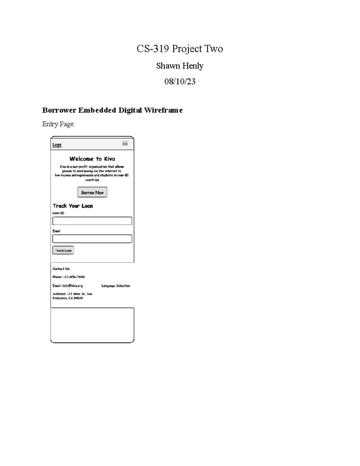 CS-319 Project Two - CS-319 Project Two Shawn Henly 08/10/ Borrower Embedded Digital Wireframe ...