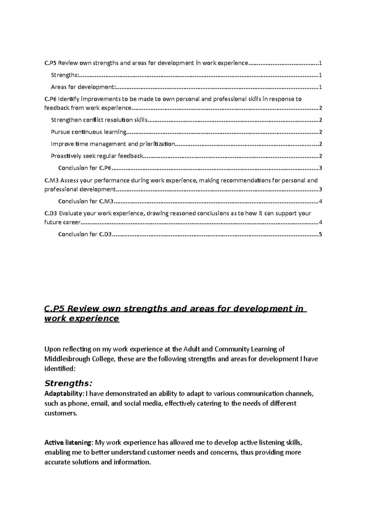 Unit 27 - Assignment 2 LAC - C Review own strengths and areas for ...