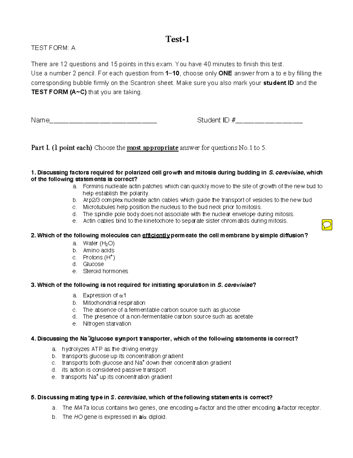 Old Test1 questions - Dr. Lin - Test- TEST FORM: A There are 12 ...