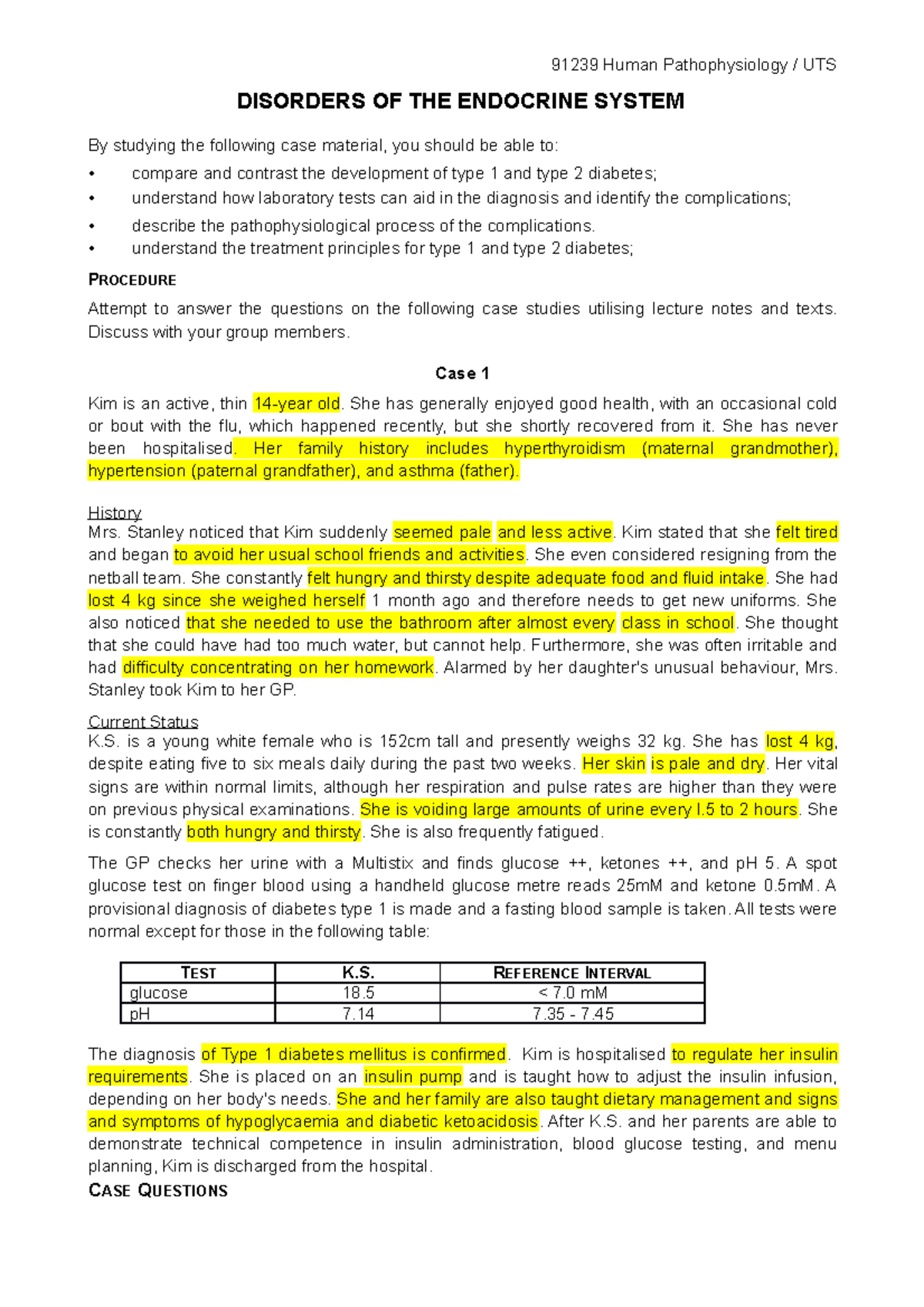 Week 2 Disorders OF THE Endocrine System Worksheet DISORDERS OF THE
