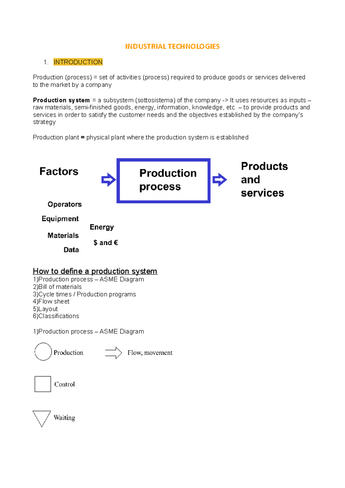 Teoria con Prof Terzi - INDUSTRIAL TECHNOLOGIES ####### 1. INTRODUCTION ...
