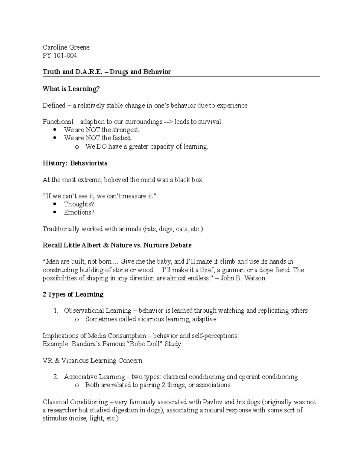 PY 101 Lecture 10 - Learning About Learning - Caroline Greene PY 101 ...