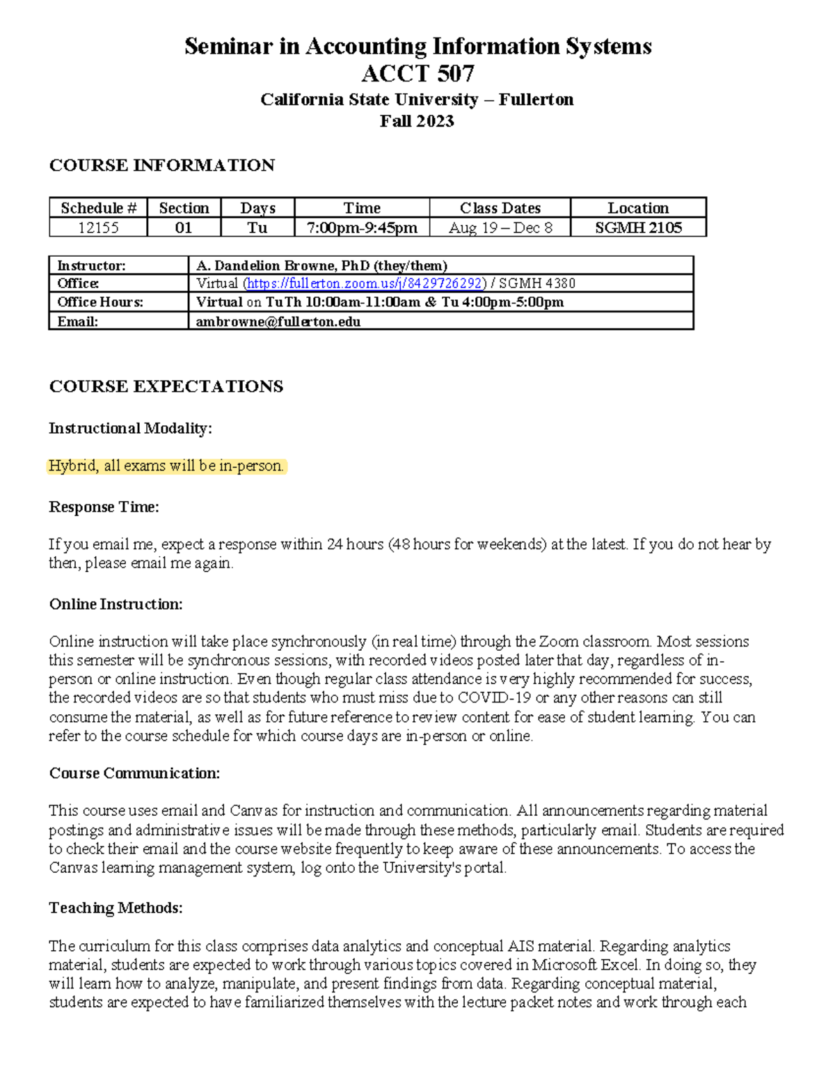 ACCT 507 - Fall 2023 - Syllabus - Seminar in Accounting Information ...