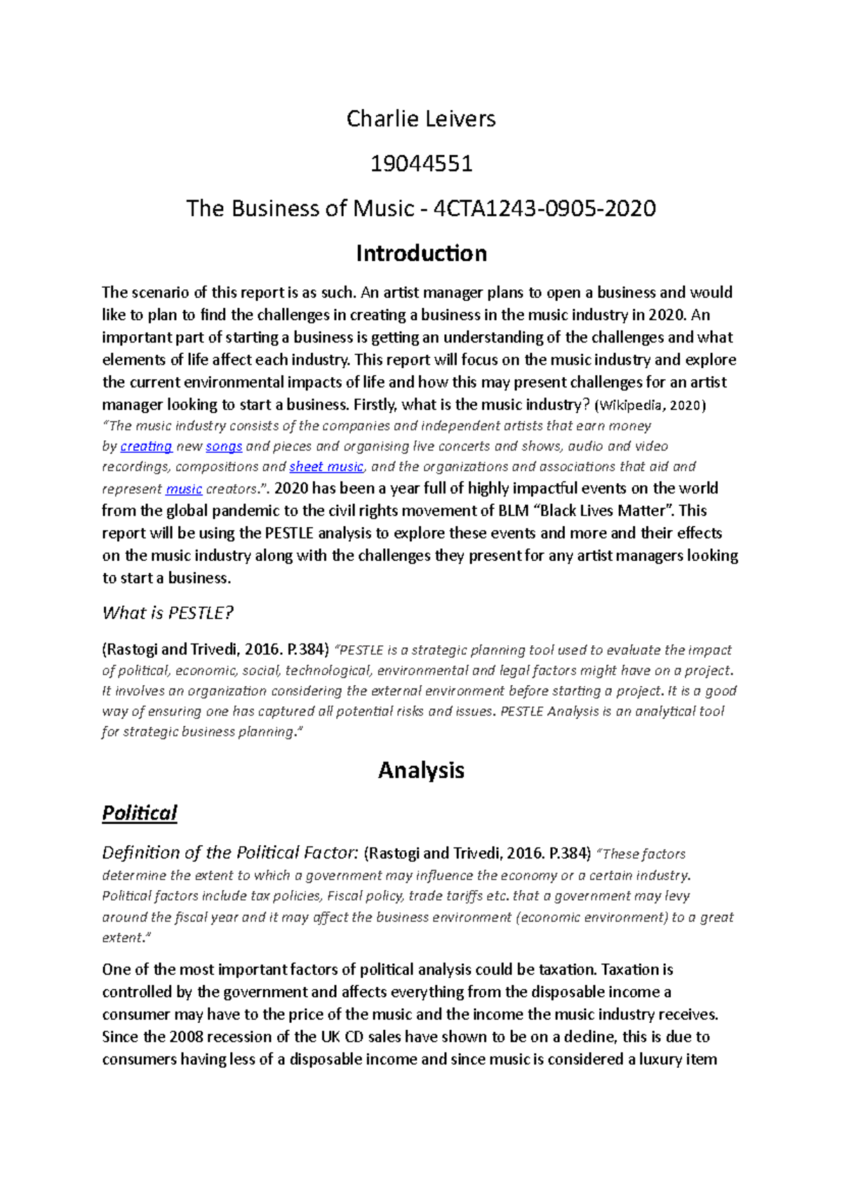 Pestle Analysis - Charlie Leivers - Business of Music - Charlie Leivers ...