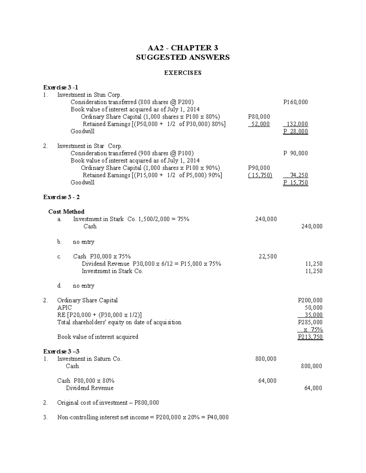 299294572 AA2 ch3 sol 2014 - SUGGESTED ANSWERS ####### Ordinary Share ...