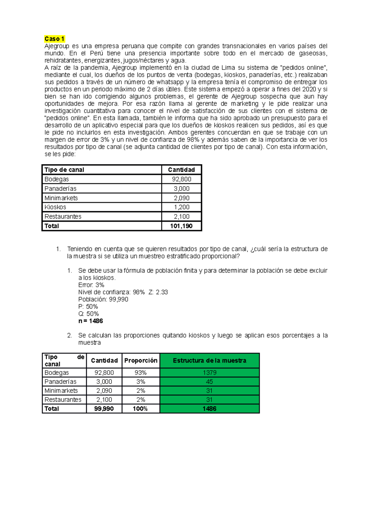 Ejercicios de Muestreo - Solver - Caso 1 Ajegroup es una empresa peruana que compite con grandes ...