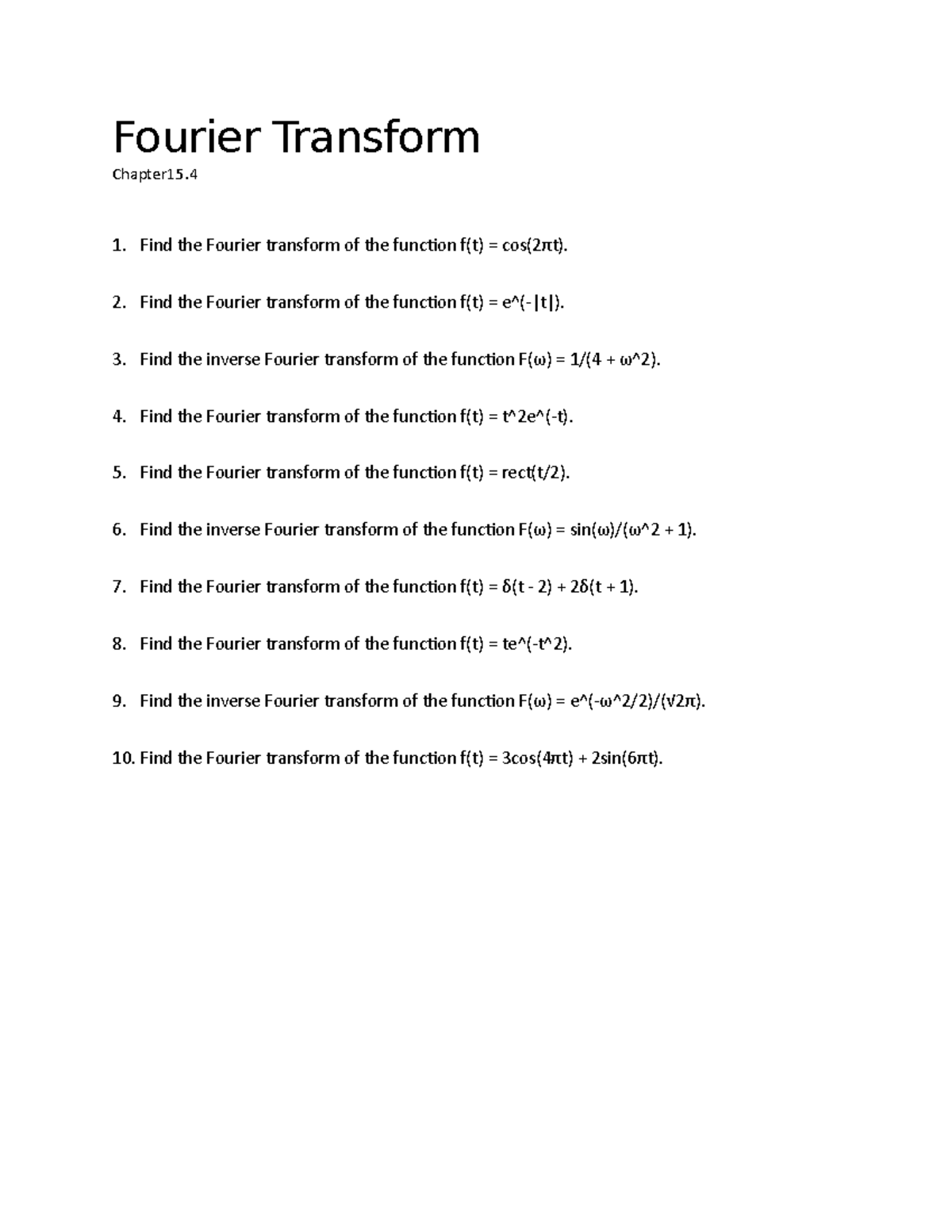 Fourier Transform - calculus 3 self-made worksheet - Fourier Transform ...