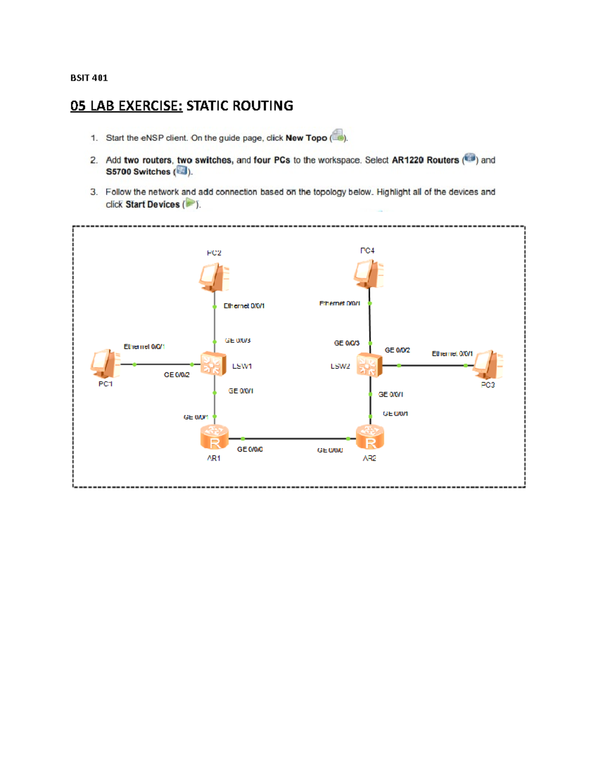 Net-tech 05 LAB Exercise Static Routing - Bachelor of Science in Information Technology - Studocu