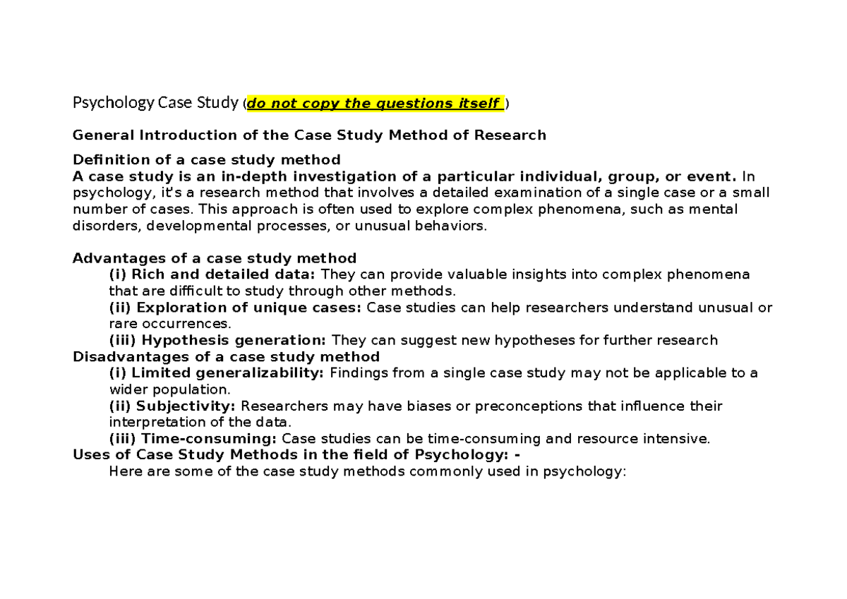 Psychology Case Study - In psychology, it's a research method that ...