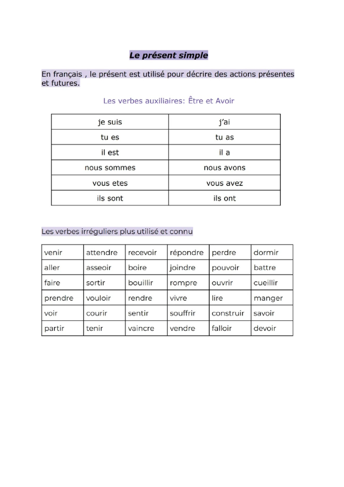 Le presénte simple - Le présent simple En français , le présent est ...