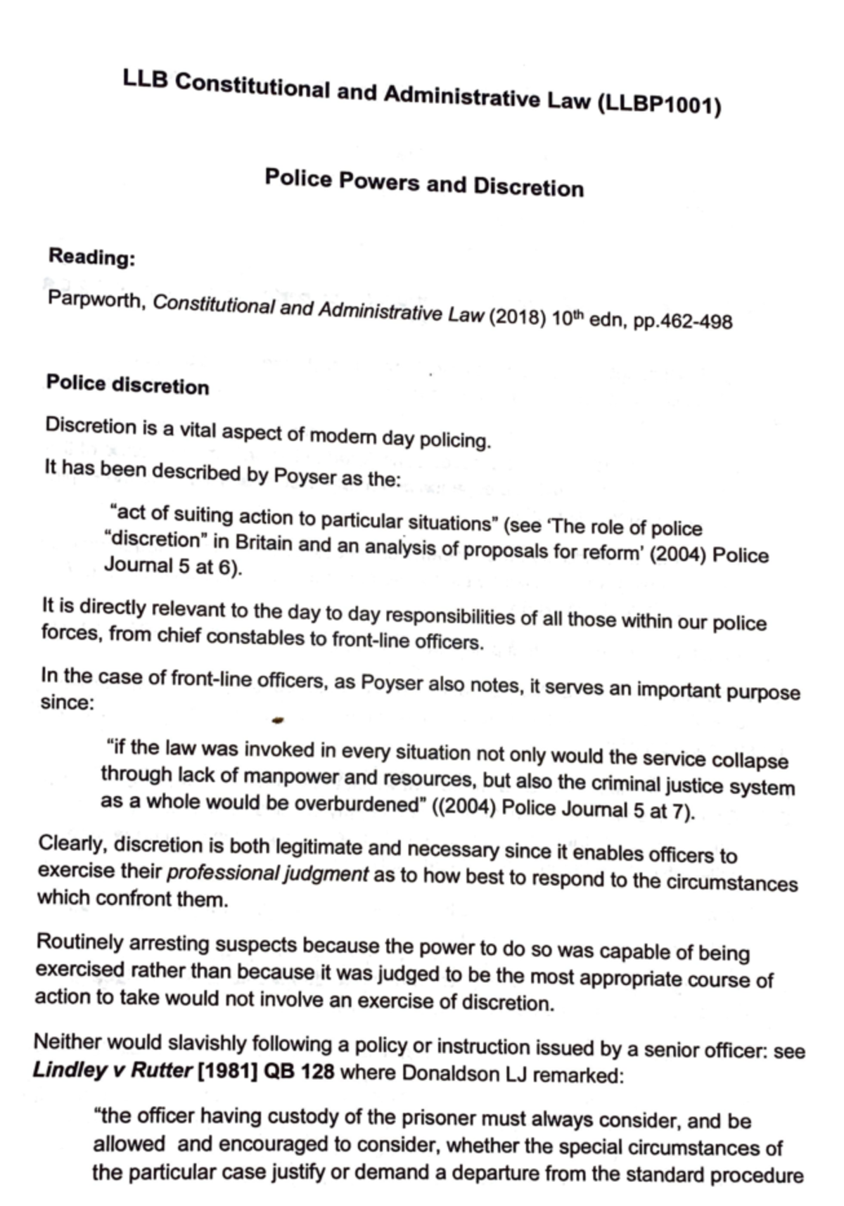 Police powers and discretion - LLB Constitutional and Administrative ...