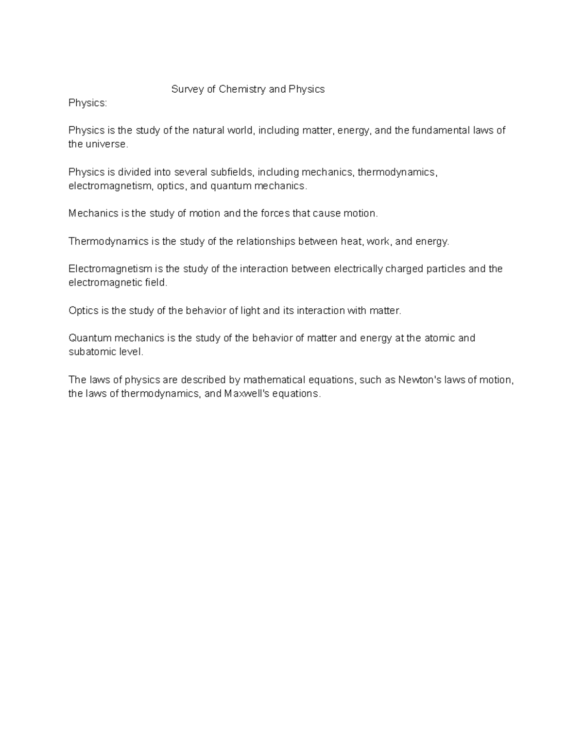 Survey of Chemistry and Physics notes 2 - Physics: Survey of Chemistry ...