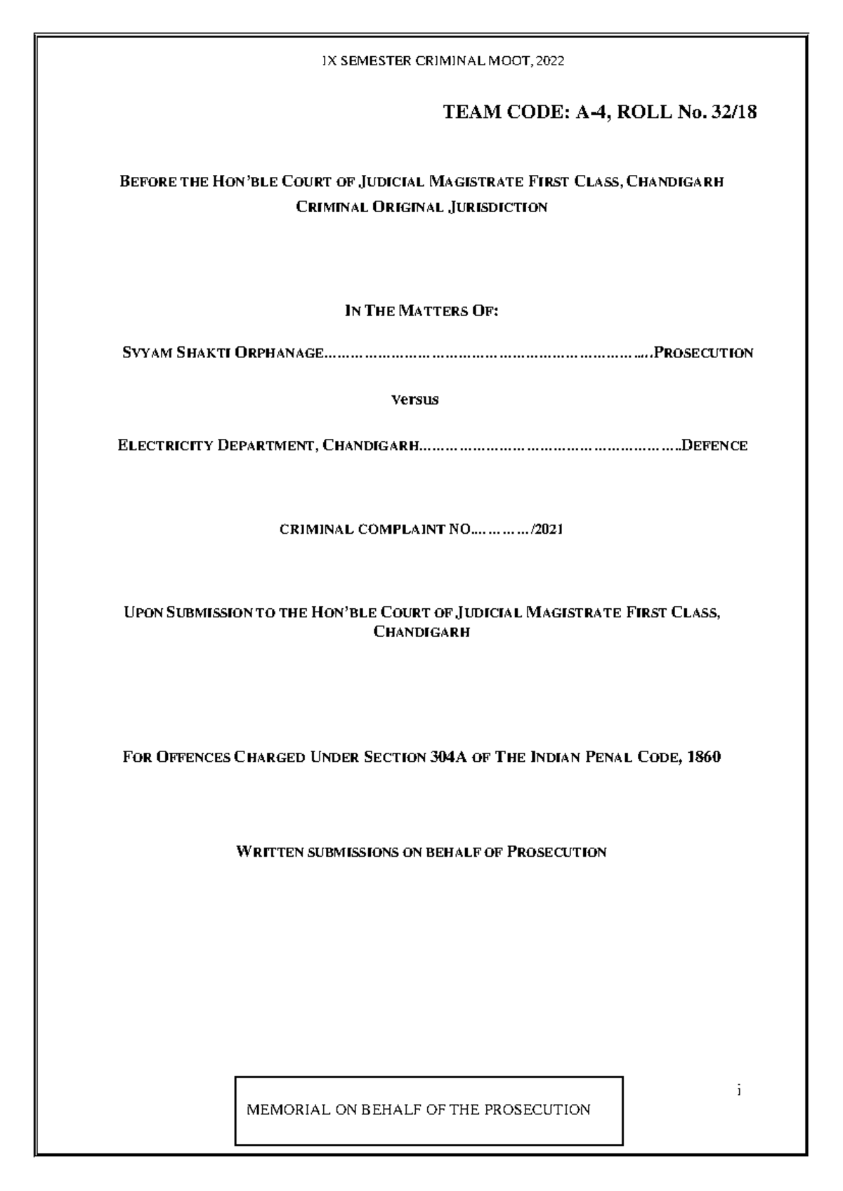 Criminal Moot sample - Moots And Practical Training (Common With Moots ...