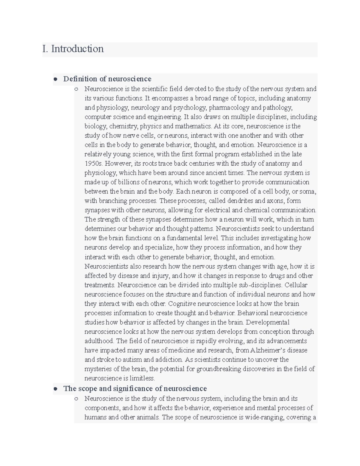 The structure and function of the nervous system - I. Introduction ...