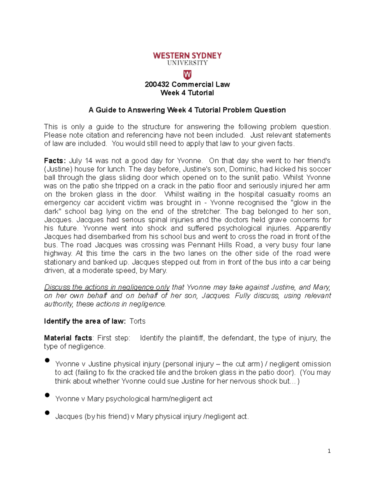 Week 4 Guide To Answering Tutorial 4 Problem Question 1 200432 Commercial Law Week 4 Tutorial