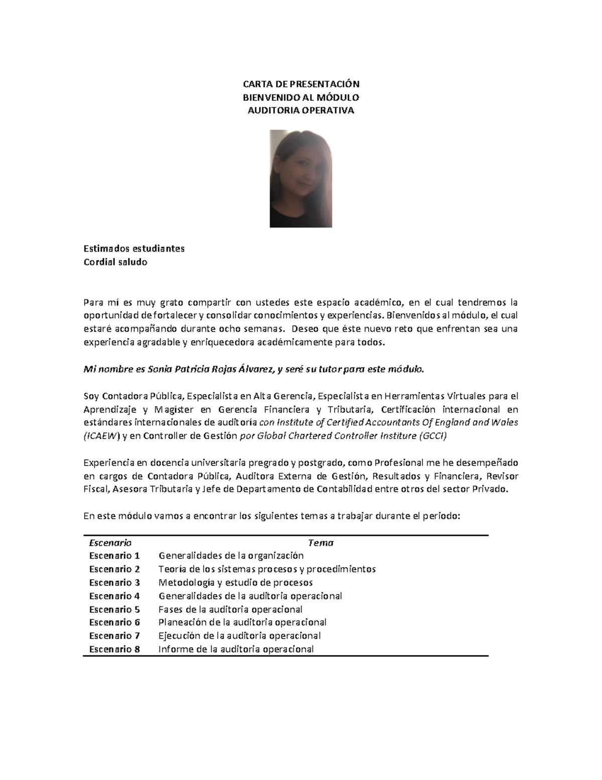 Carta de presentacion Auditoria Operativa 2023 G2-2-1 - CARTA DE PRESENTACI”N BIENVENIDO AL M ...