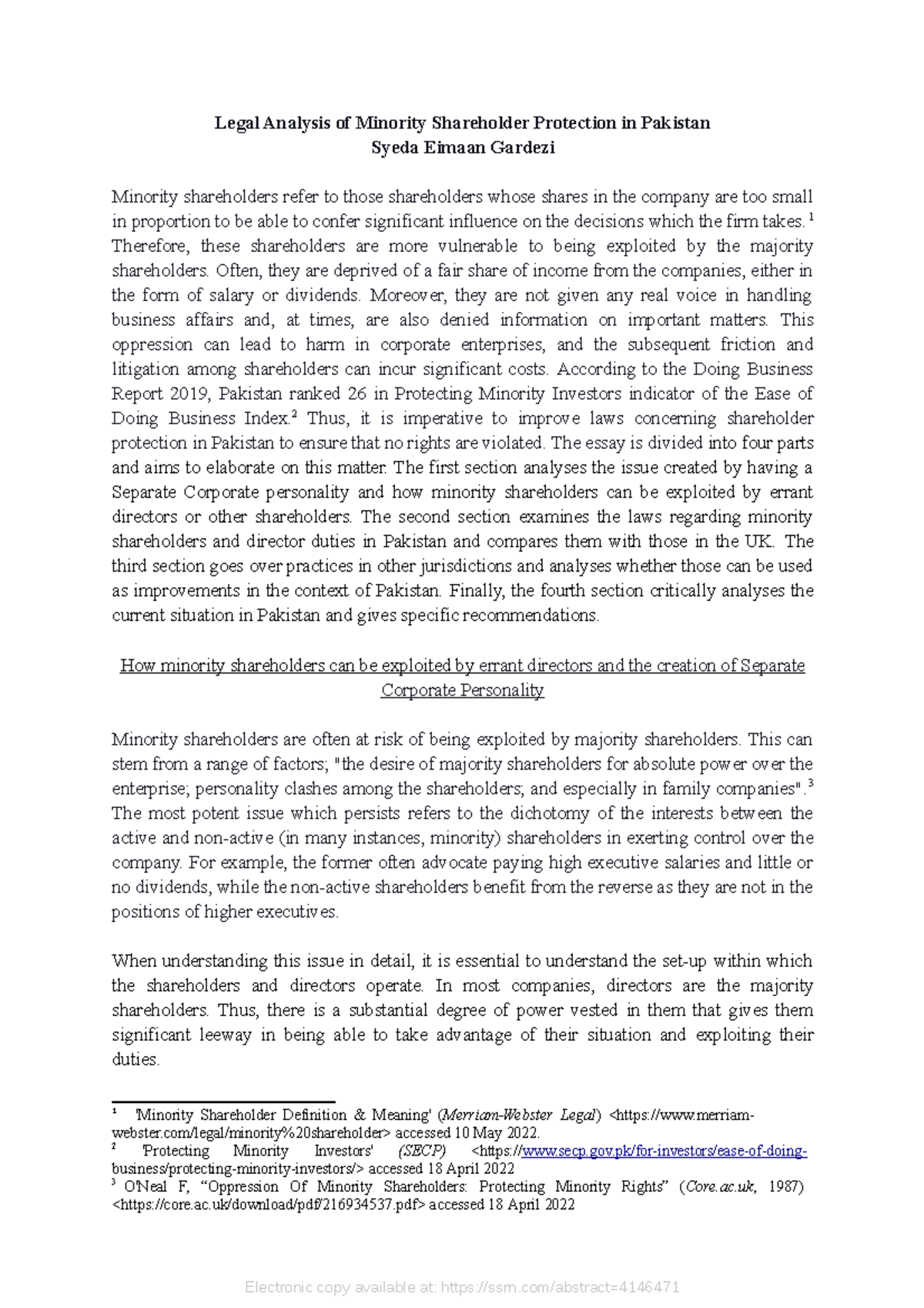 Legal Analysis of Minority Shareholder Protection in Pakistan ...