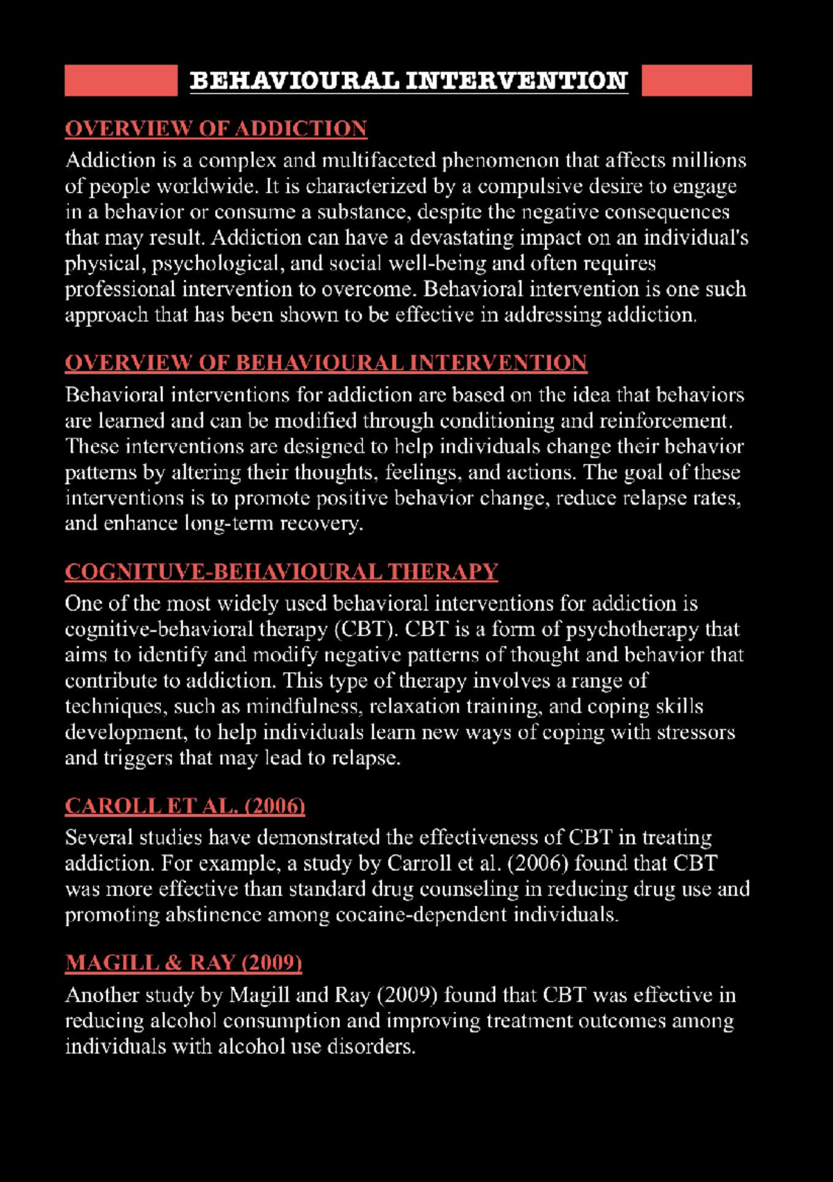 Notes - Behavioural Intervention for Addiction - 18205 - Studocu