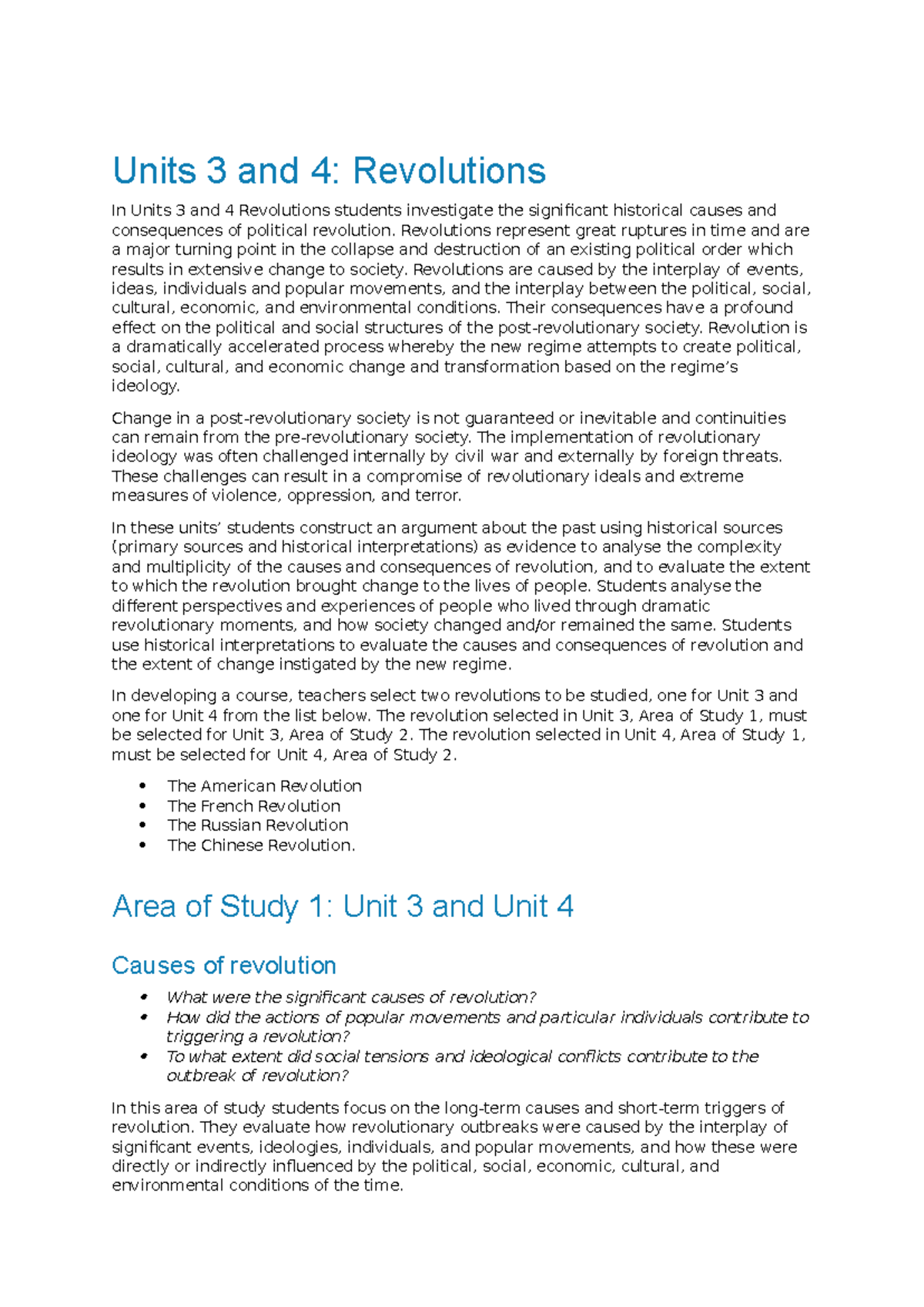 History - Unit 3&4 Study design - Units 3 and 4: Revolutions In Units 3 ...