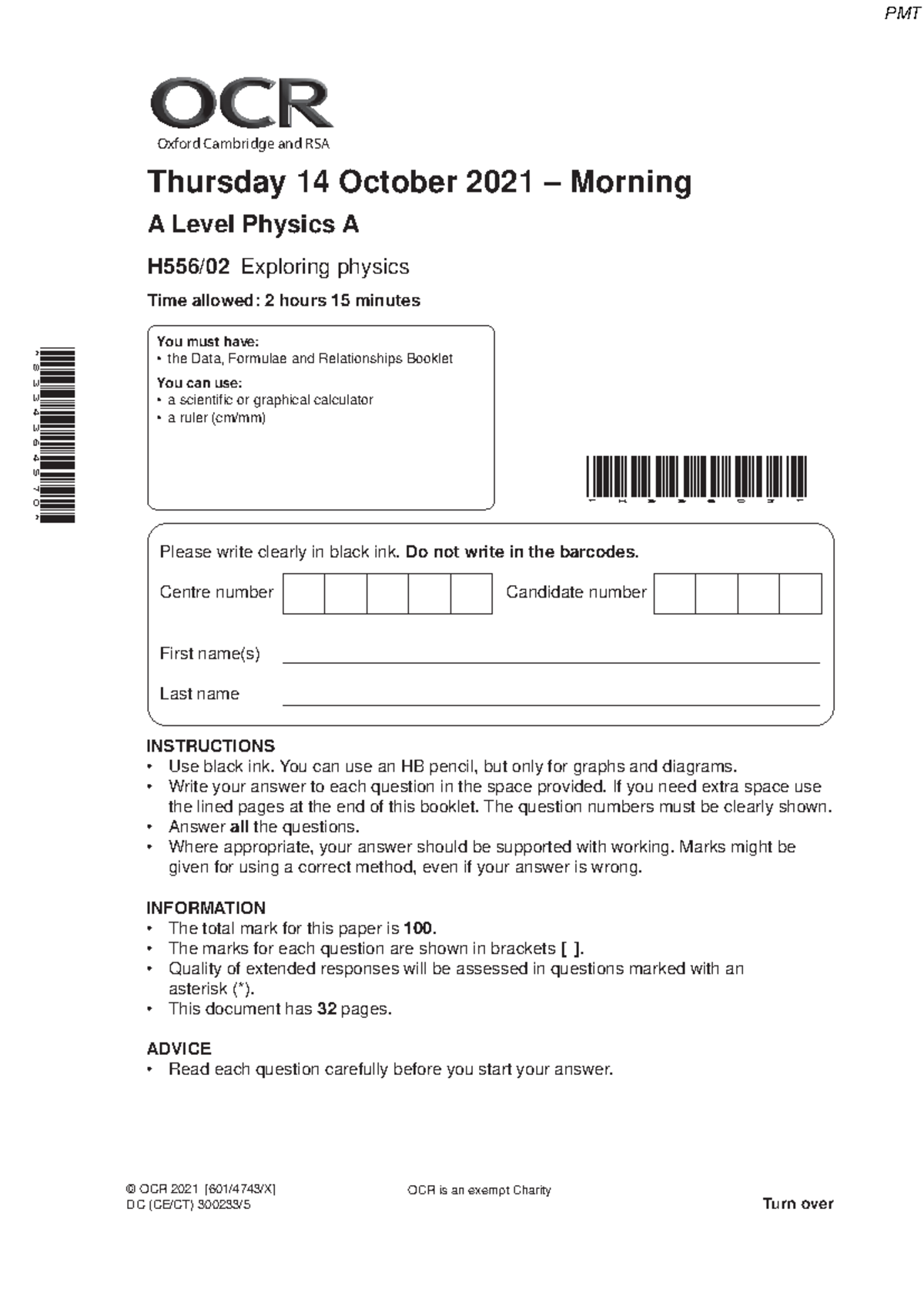November 2021 QP - Paper 2 OCR (A) Physics A-level - Oxford Cambridge ...