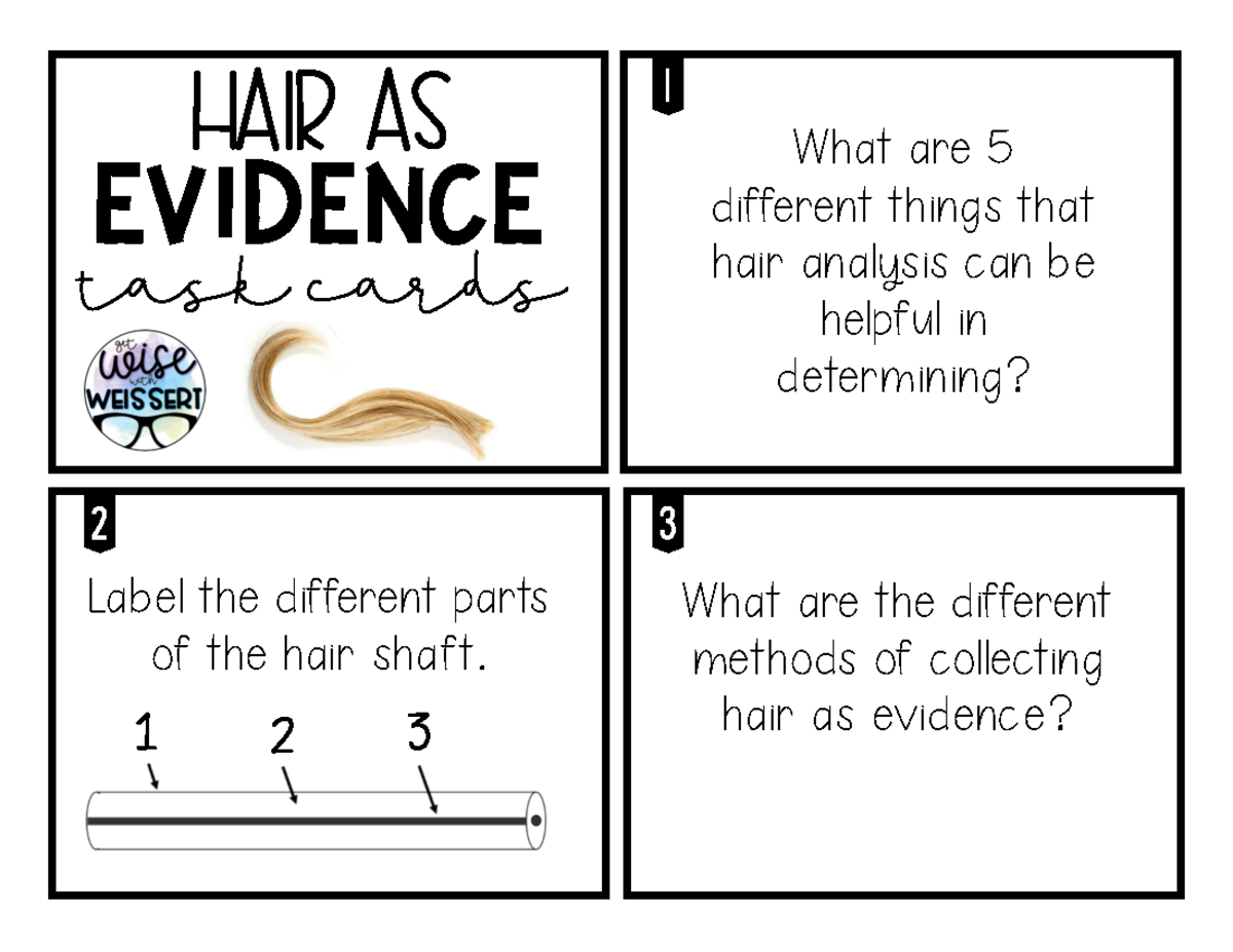 Forensics - Hair as Evidnce Task Cards - What are 5 different things ...