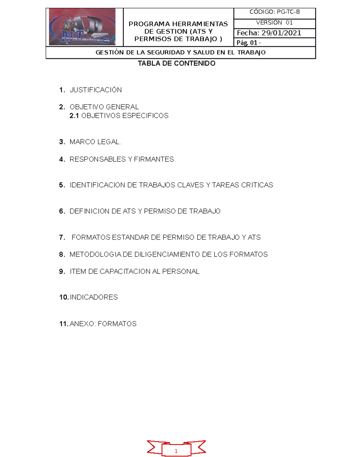 - Programa Herramientas DE Gestion(ATS , Permiso DE Trabajo) - TABLA DE ...