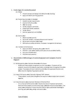 2020 exam paper - Question 1 (a) Stages in a construction project: (1 ...