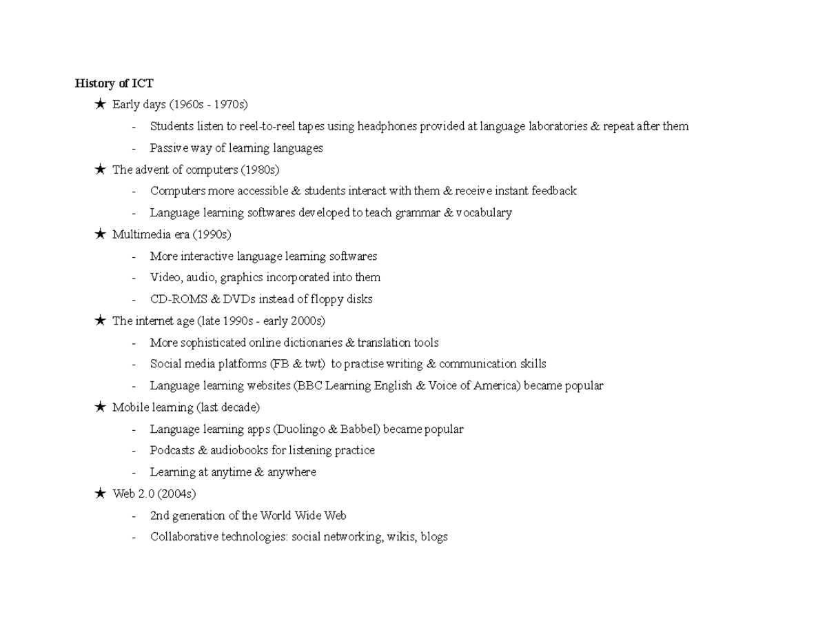 ICT final - History of ICT ★ Early days (1960s - 1970s) - Students listen to reel-to-reel tapes ...