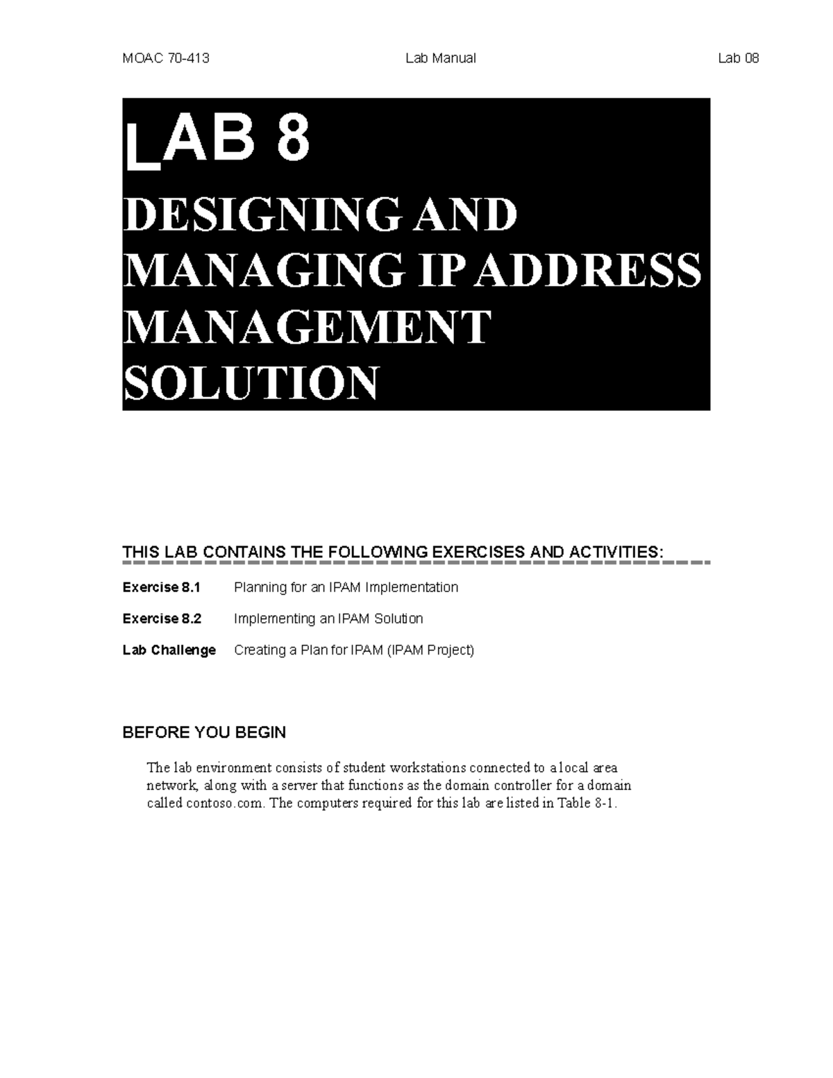 Lab 8-Designing and Managing IP Address Management Solution - L AB 8 DESIGNING AND MANAGING IP ...