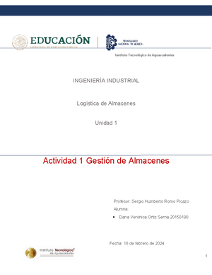 ACT 1 T1 Logistica DE Almacenes - 1 Instituto Tecnológico de ...