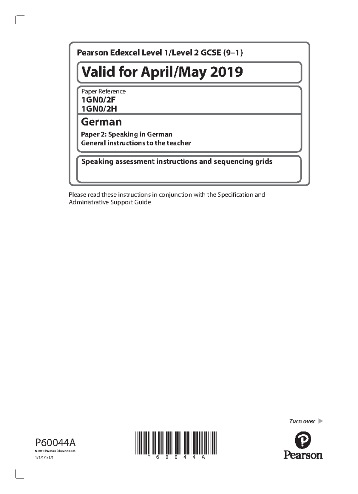 GCSE German 1GN0 2F - 2H - Teacher-Examiner Booklet - Please read these ...