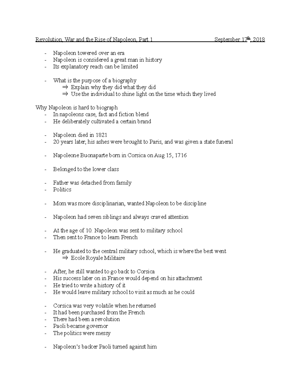 History 1810E - The Napoleonic Wars 1.1 Lecture Notes - 2018 ...