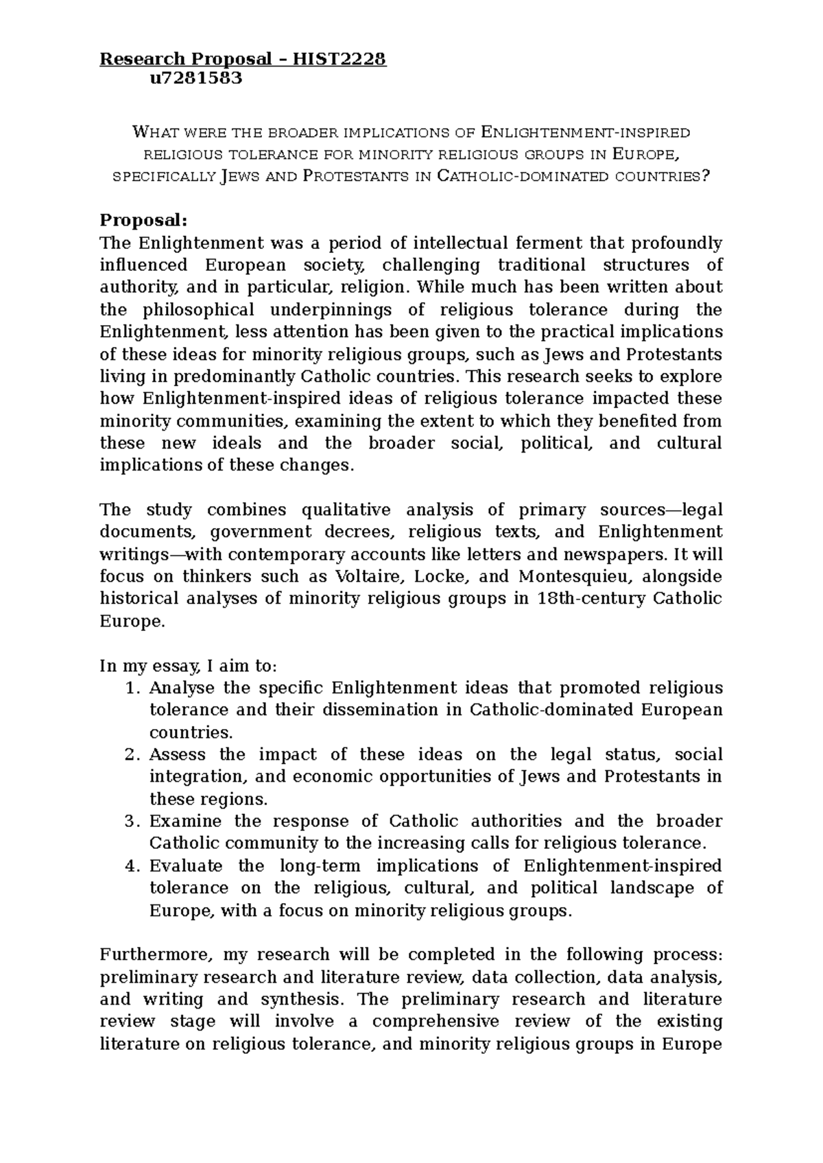 Research Proposal - u WHAT WERE THE BROADER IMPLICATIONS OF ENLIGHTENMENT-INSPIRED RELIGIOUS ...