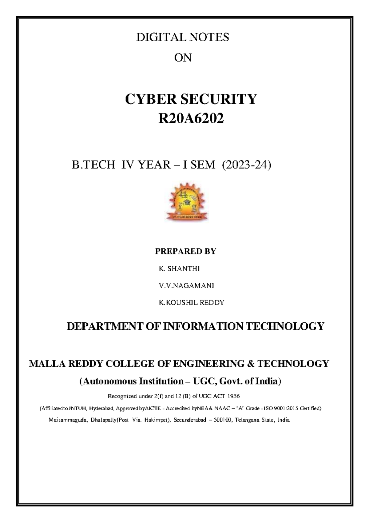 Cyber Security Notes - DIGITAL NOTES ON CYBER SECURITY R20A B IV YEAR ...