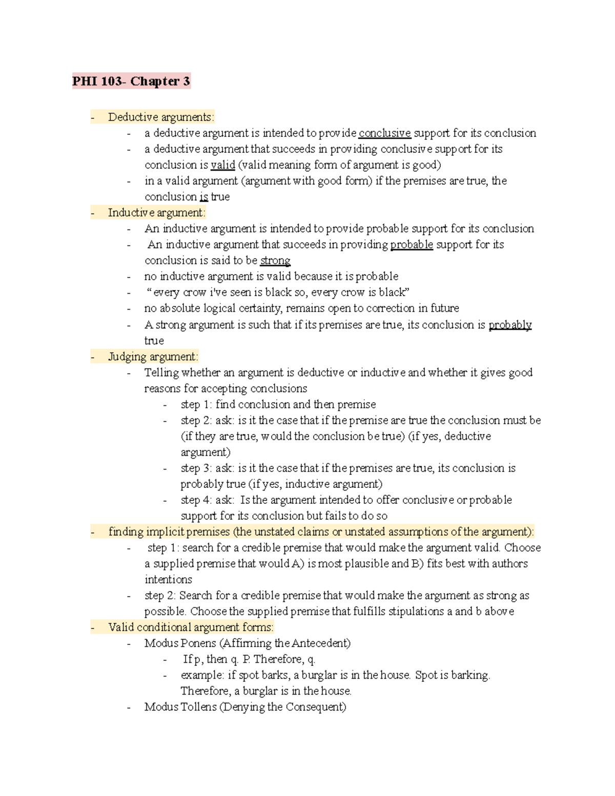PHI 103- Chapter 3 - Choose a supplied premise that would A) is most plausible and B) fits best ...