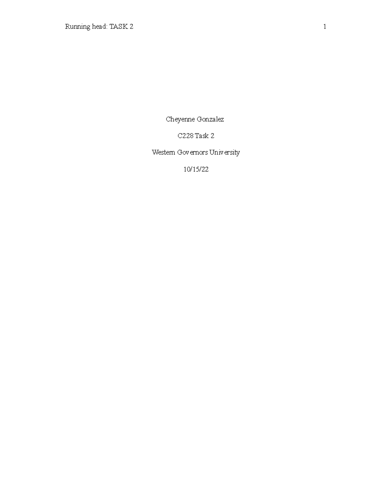 C228 task 2- Cheyenne Gonzalez - Cheyenne Gonzalez C228 Task 2 Western ...