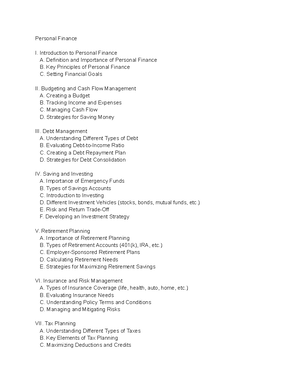 Case Study Personal Financial Planning (Project: Re-Evaluate Budget ...