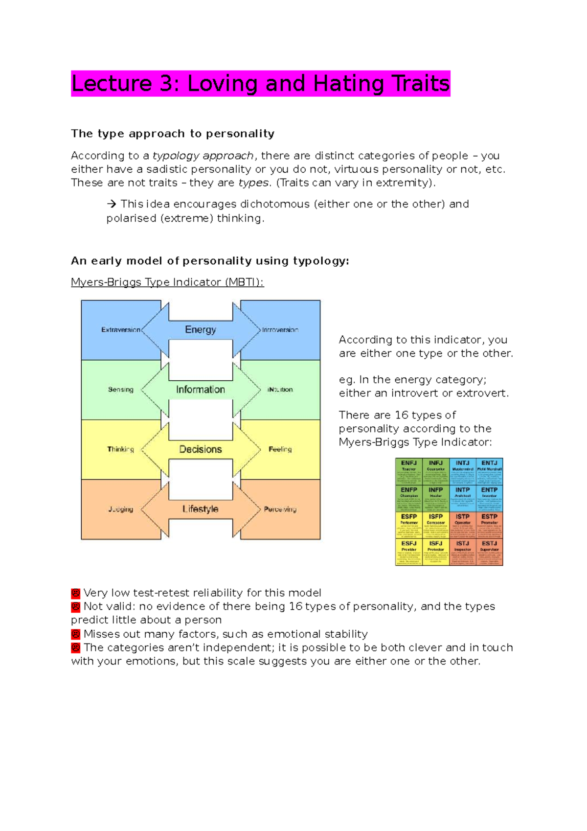 Lecture 3- Loving and Hating Traits - These are not traits – they are ...