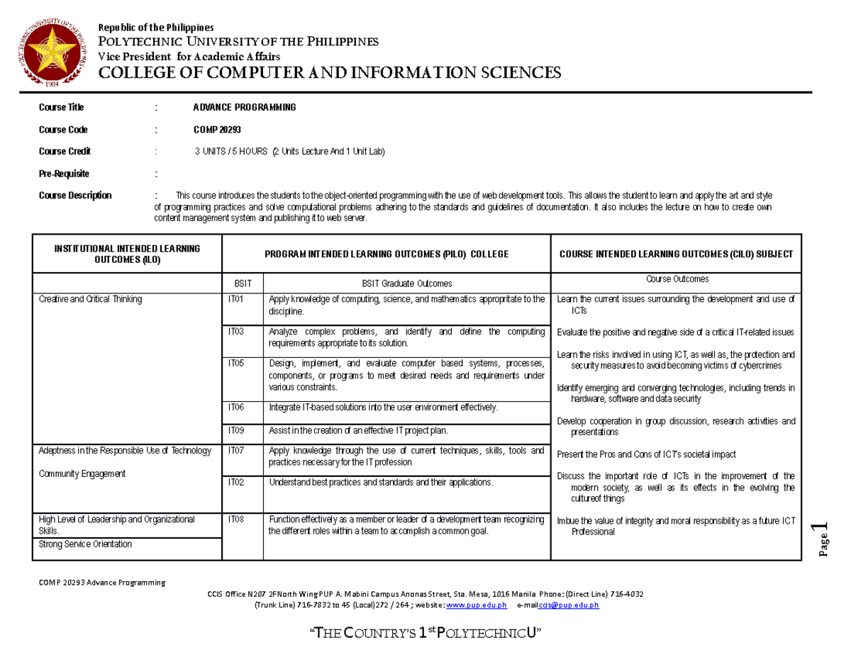 Advance-Programming-Syllabus - Course Title : ADVANCE PROGRAMMING ...