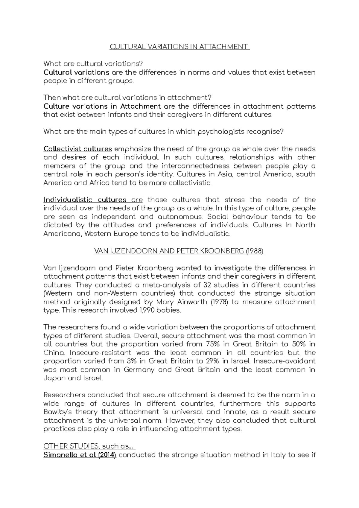 Cultural Variations IN Attachment - CULTURAL VARIATIONS IN ATTACHMENT ...