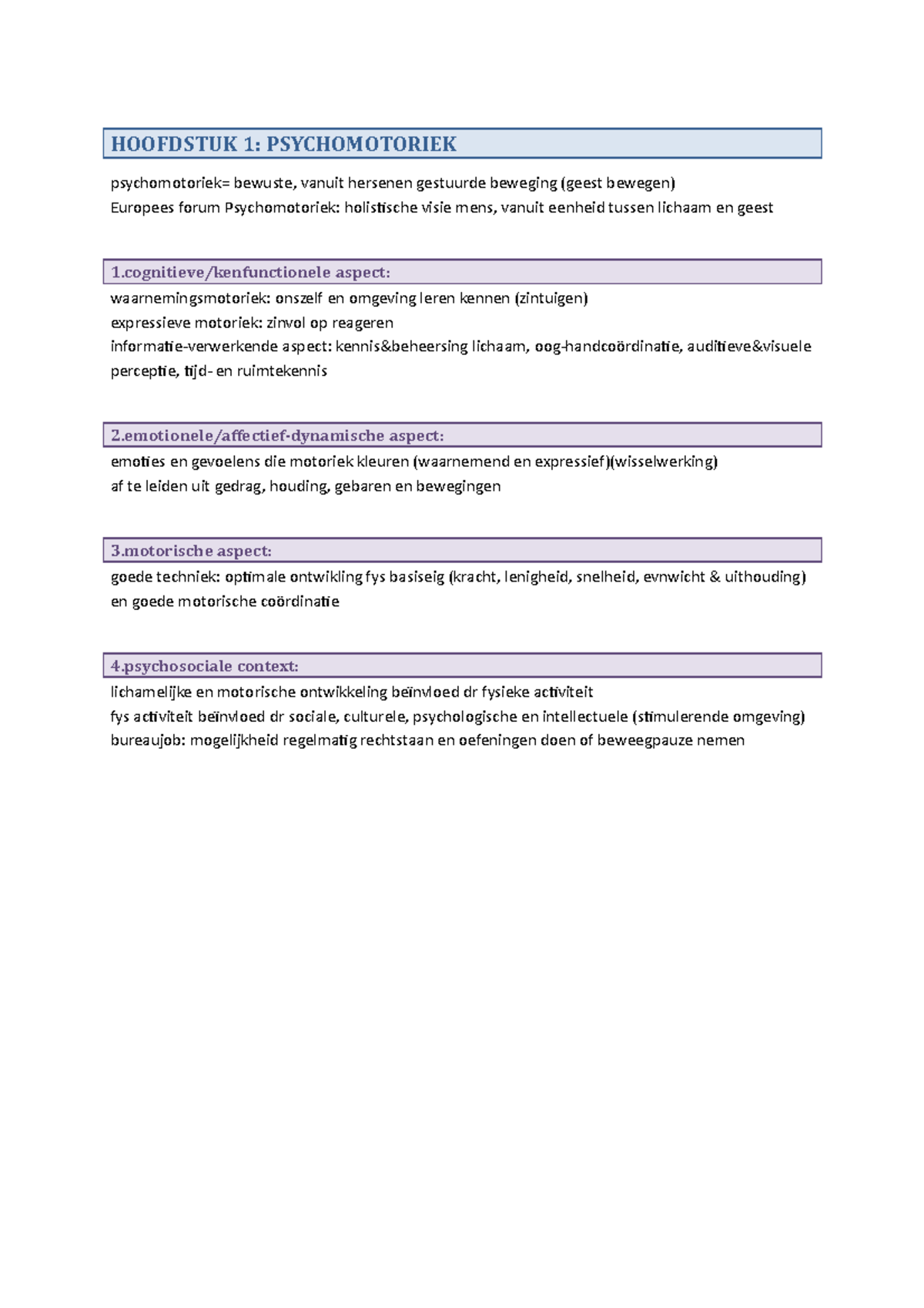 Examen-psychomotorische-ontwikkeling - HOOFDSTUK 1: PSYCHOMOTORIEK ...